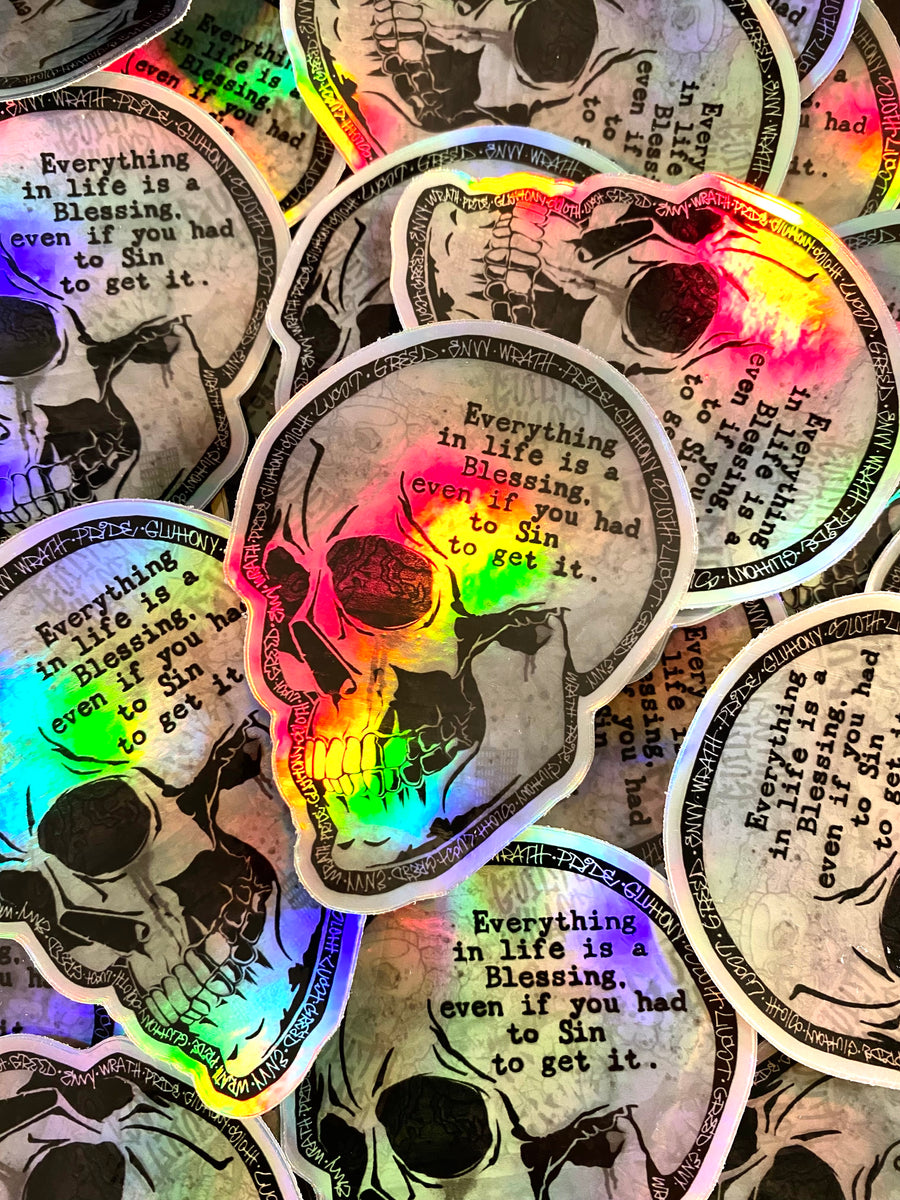 BLESSED SINNER holographic skull sticker – GUILTY CHAOS