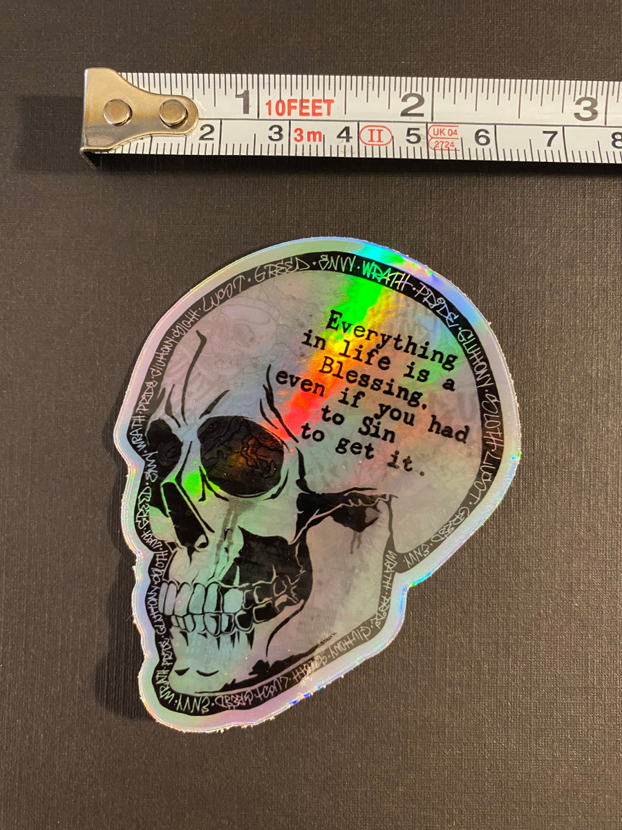 BLESSED SINNER holographic skull sticker – GUILTY CHAOS